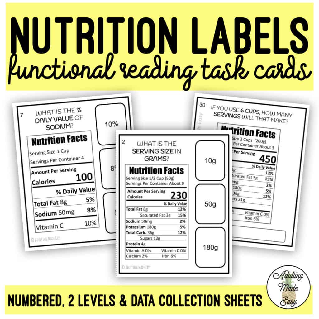 Reading Nutrition Labels Task Cards