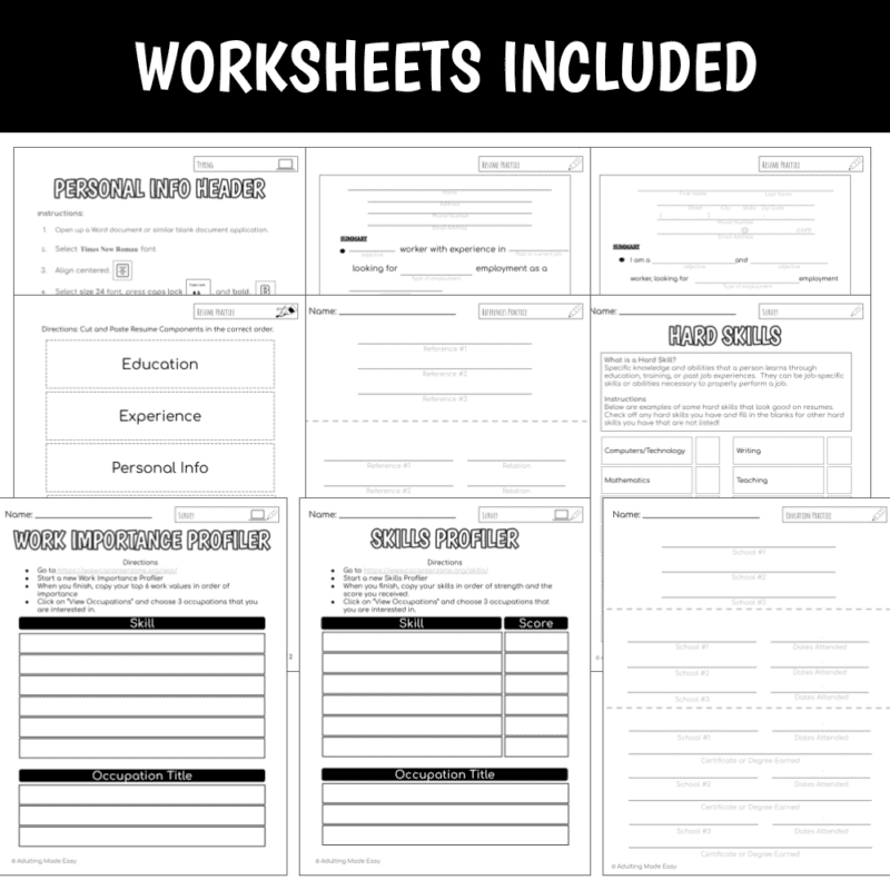 Unit 3 Resume - Reading Comprehension & Functional Worksheets