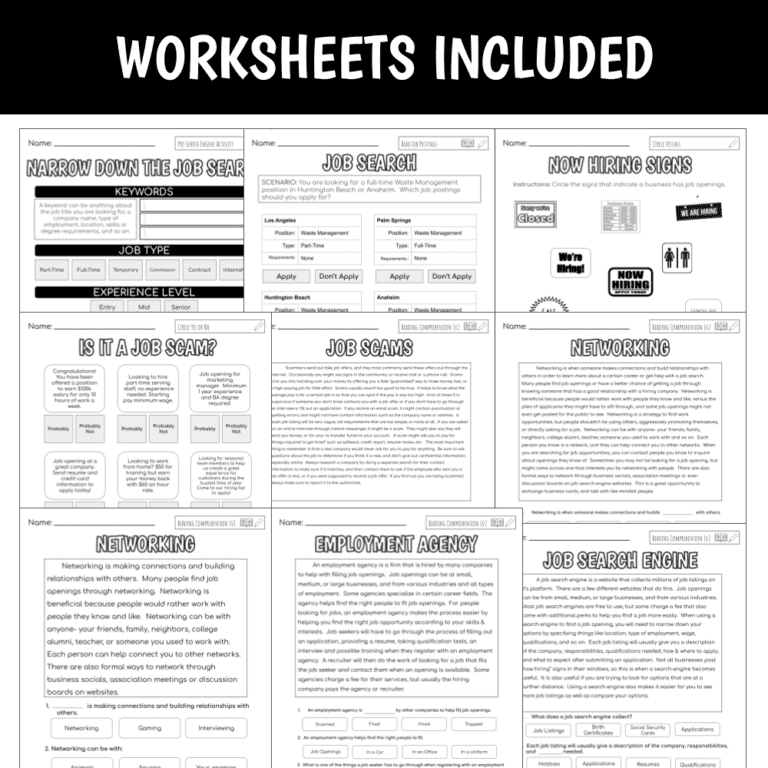 Unit 4 Job Search - Functional Worksheets