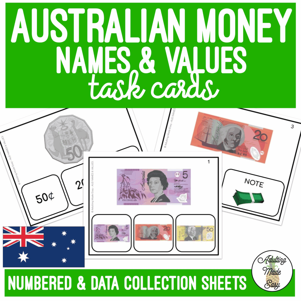 Money Names & Values Task Cards AUSTRALIAN