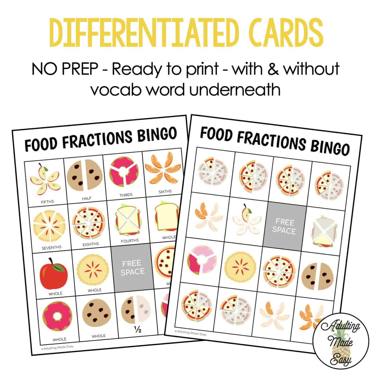 Food Fractions BINGO Game