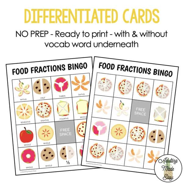 Food Fractions BINGO Game