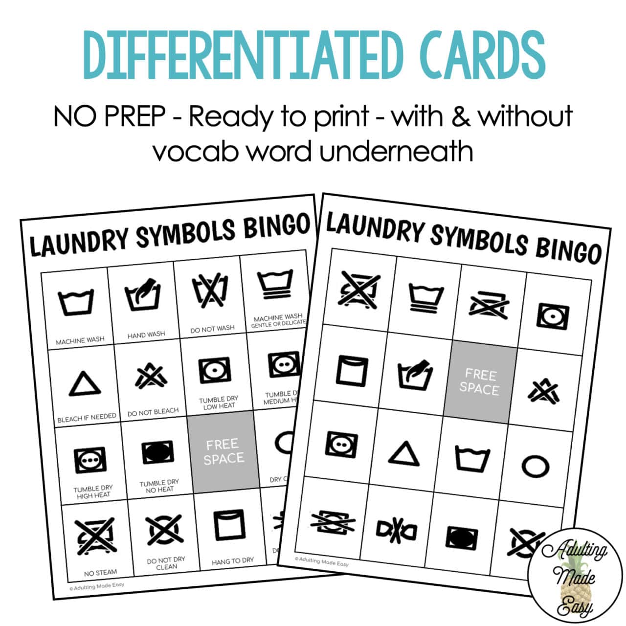 Laundry Symbols BINGO Game
