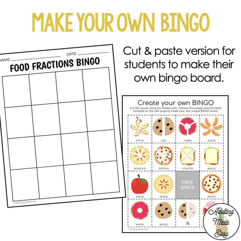 Food Fractions BINGO Game