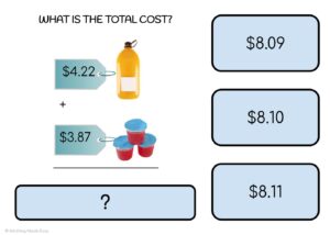 Shopping List Addition (2 numbers) Digital Task Cards