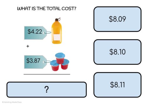 Shopping List Addition (2 numbers) Digital Task Cards