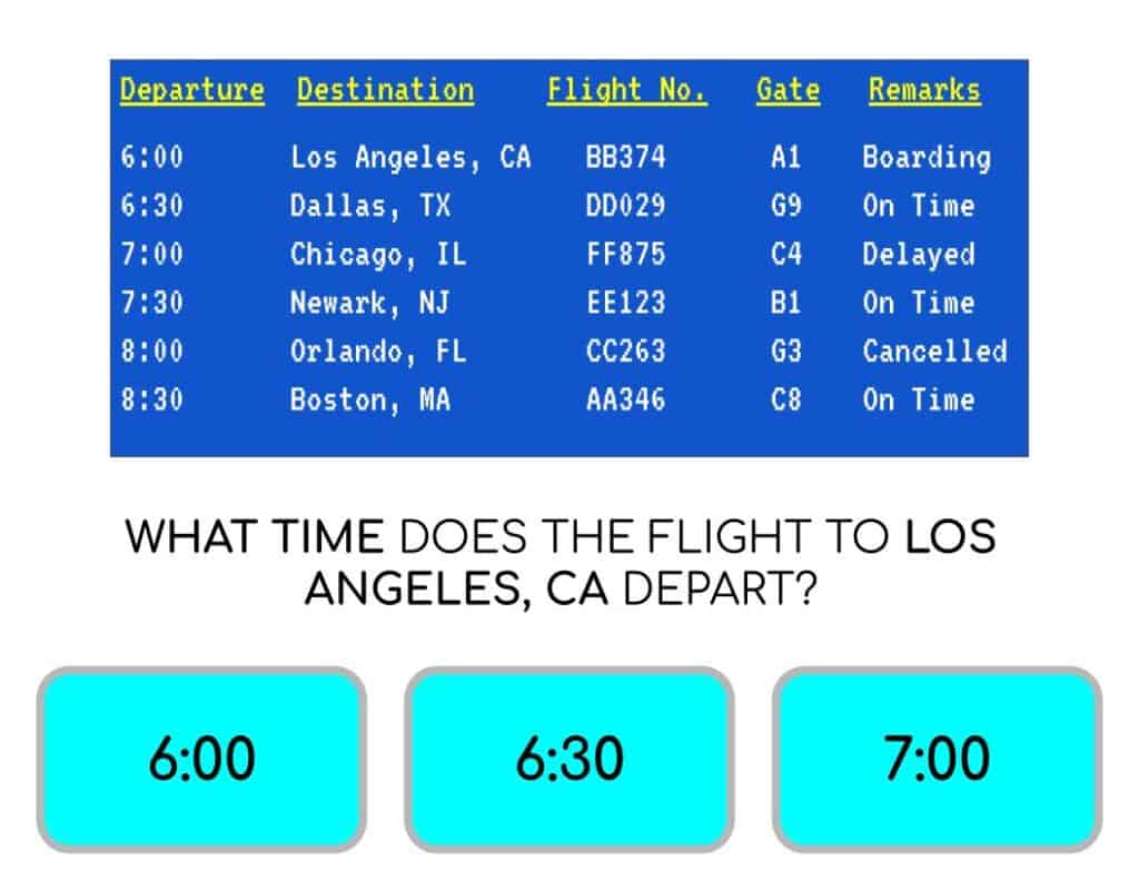 Reading Travel Schedules Digital Task Cards