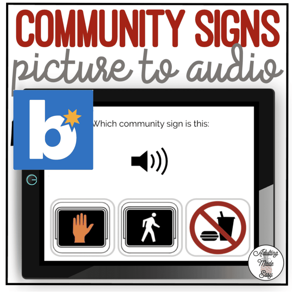 Which Community Sign? Picture to Audio Boom Cards