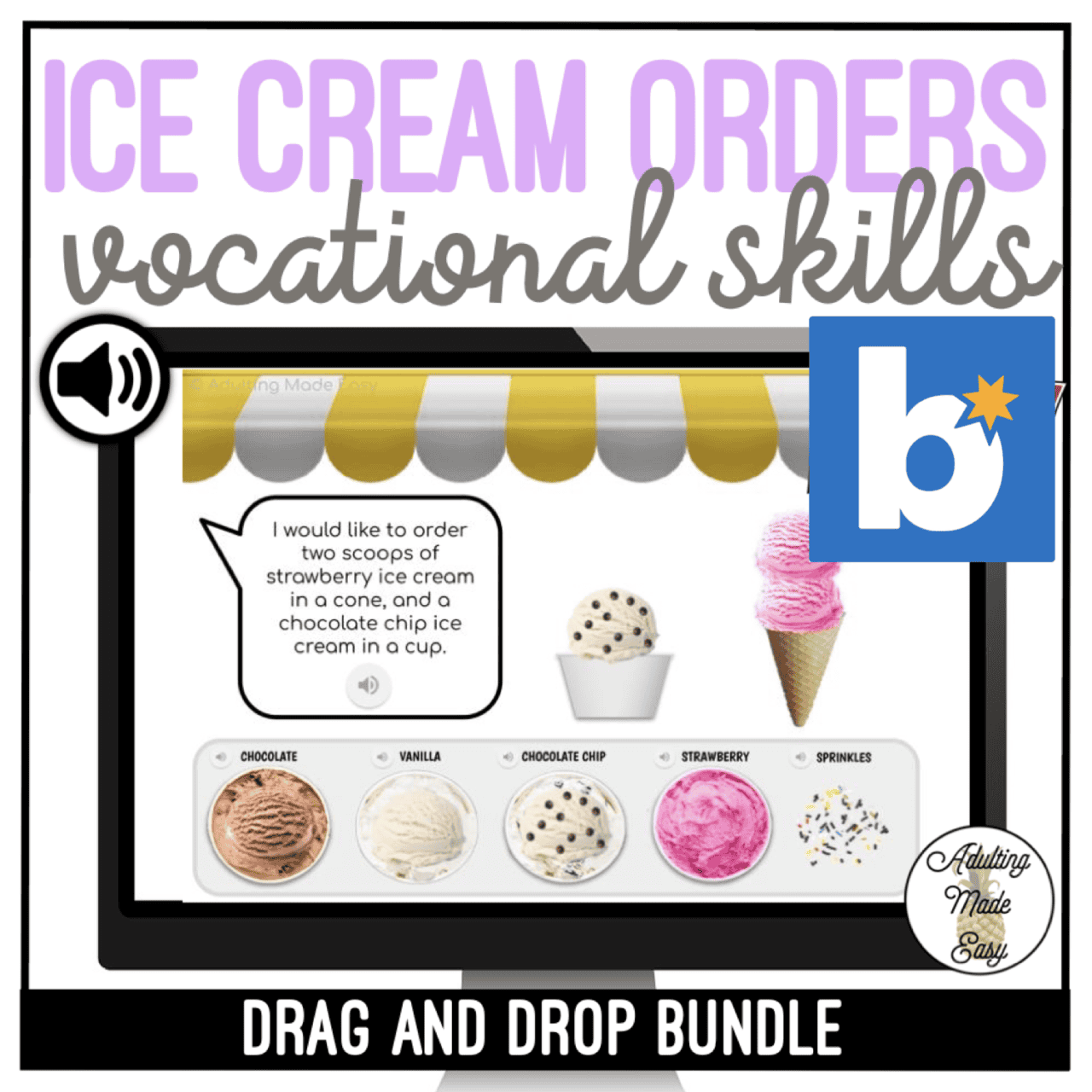 Ice Cream Orders Drag & Drop Boom Cards