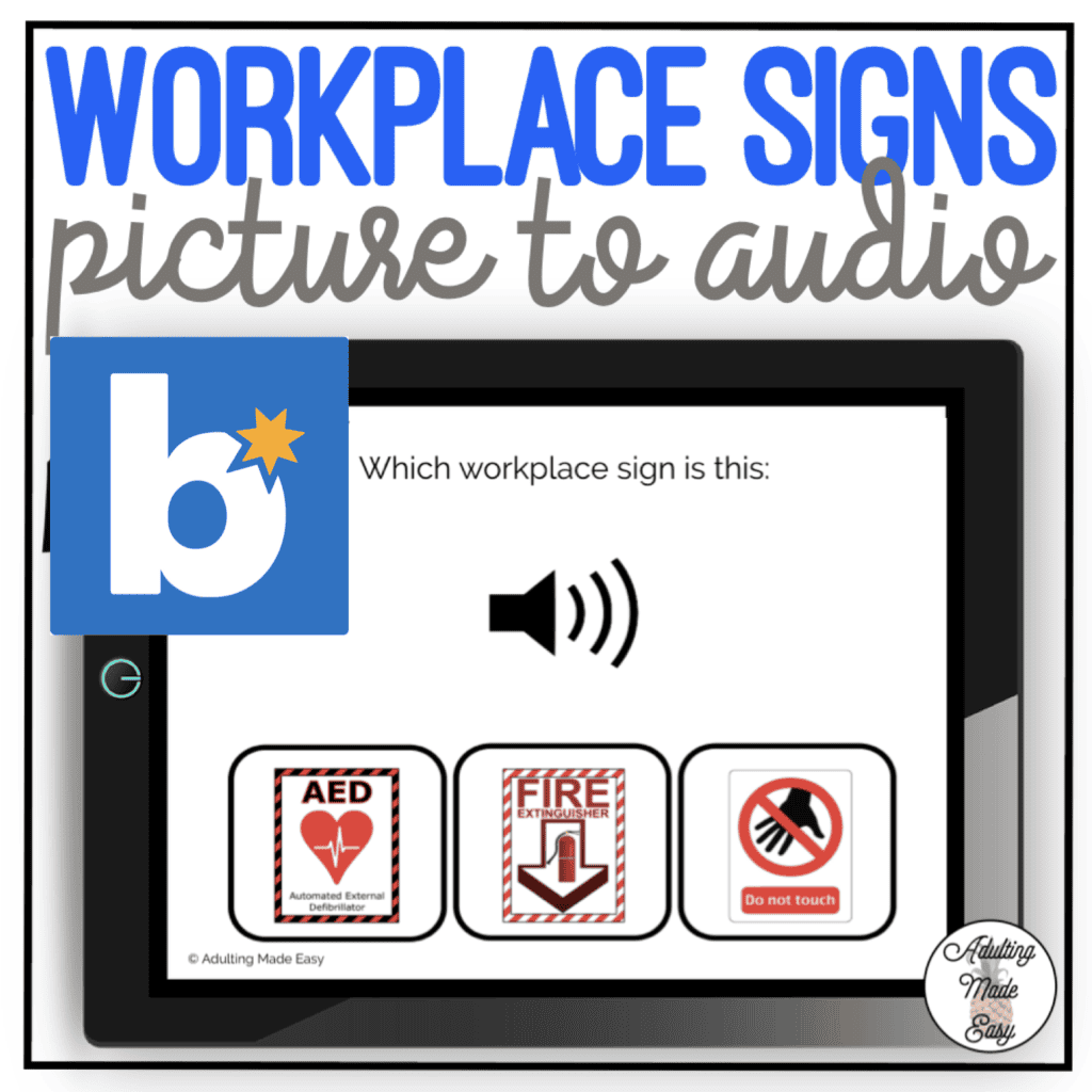 Which Workplace Sign? Picture to Audio Boom Cards