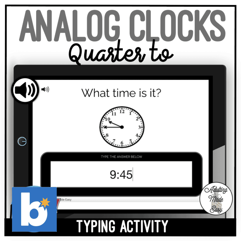 Analog Clocks - Quarter To - Typing Boom Cards
