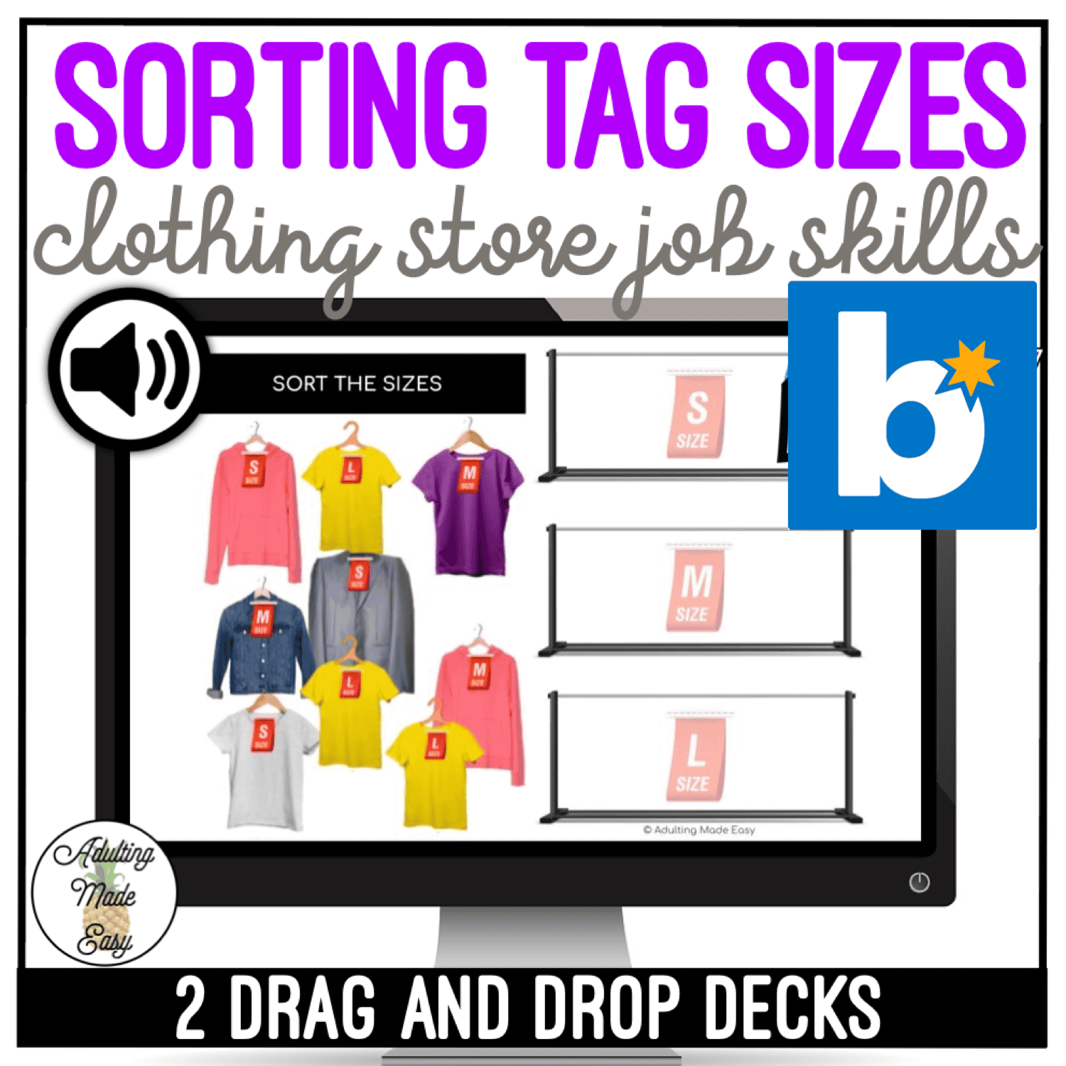 Sorting Tag Sizes Drag & Drop Boom Cards