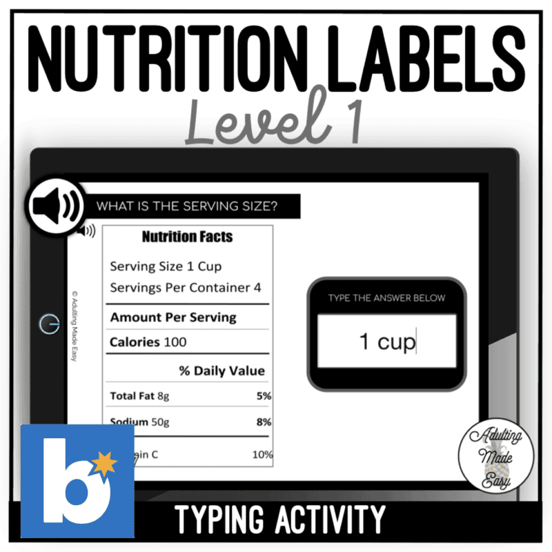 Reading Nutrition Labels Level 1 Typing Boom Cards