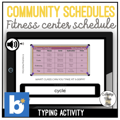Community Schedules - Fitness Center - Typing Boom Cards