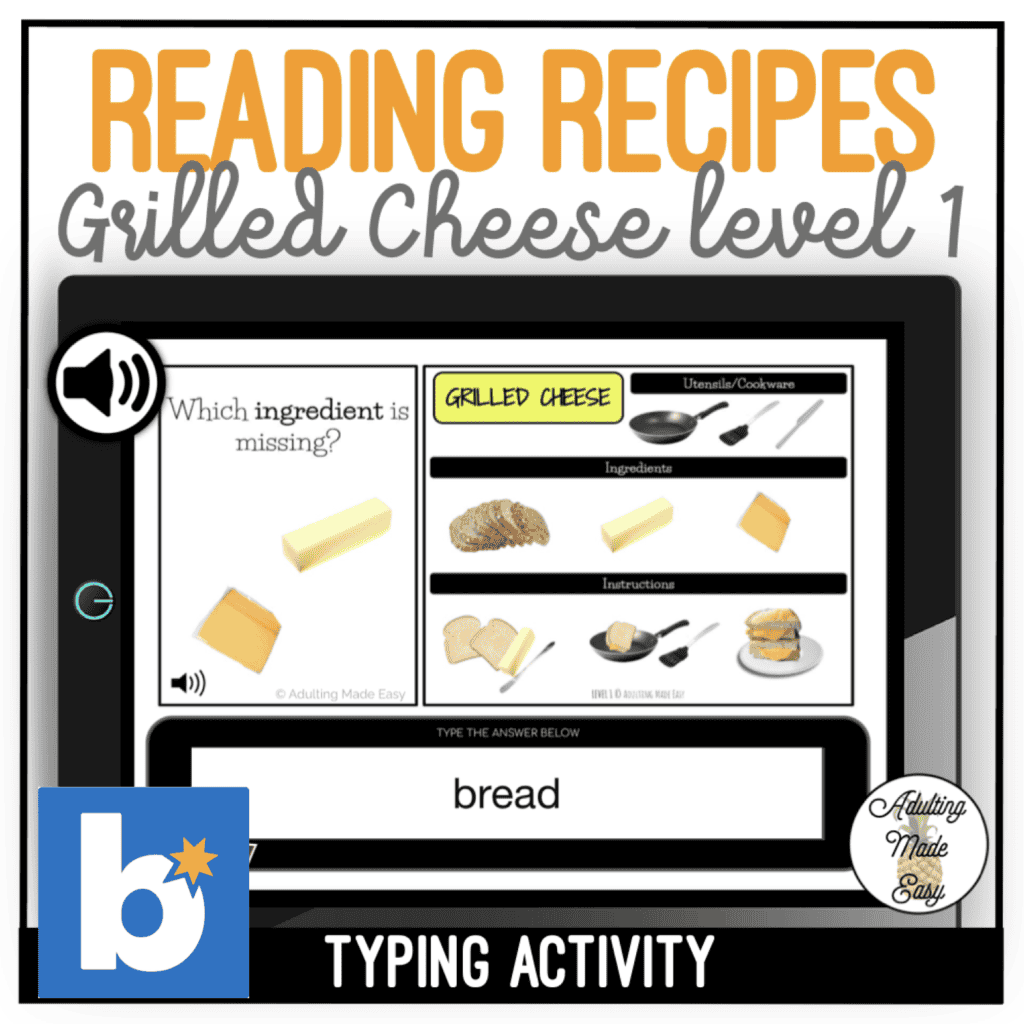 Reading Recipes Grilled Cheese Level 1 Typing Boom Cards