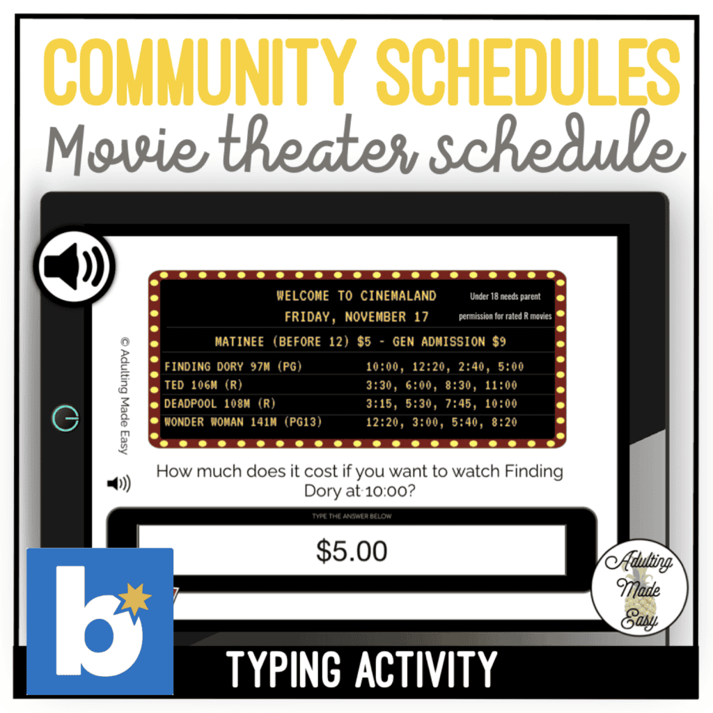 Community Schedules - Movie Theater - Typing Boom Cards