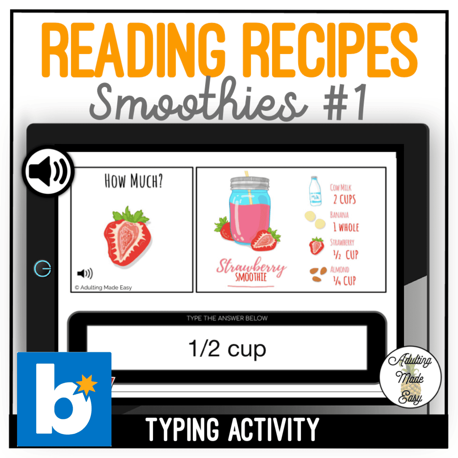 Reading Recipes Smoothies #1 Typing Boom Cards
