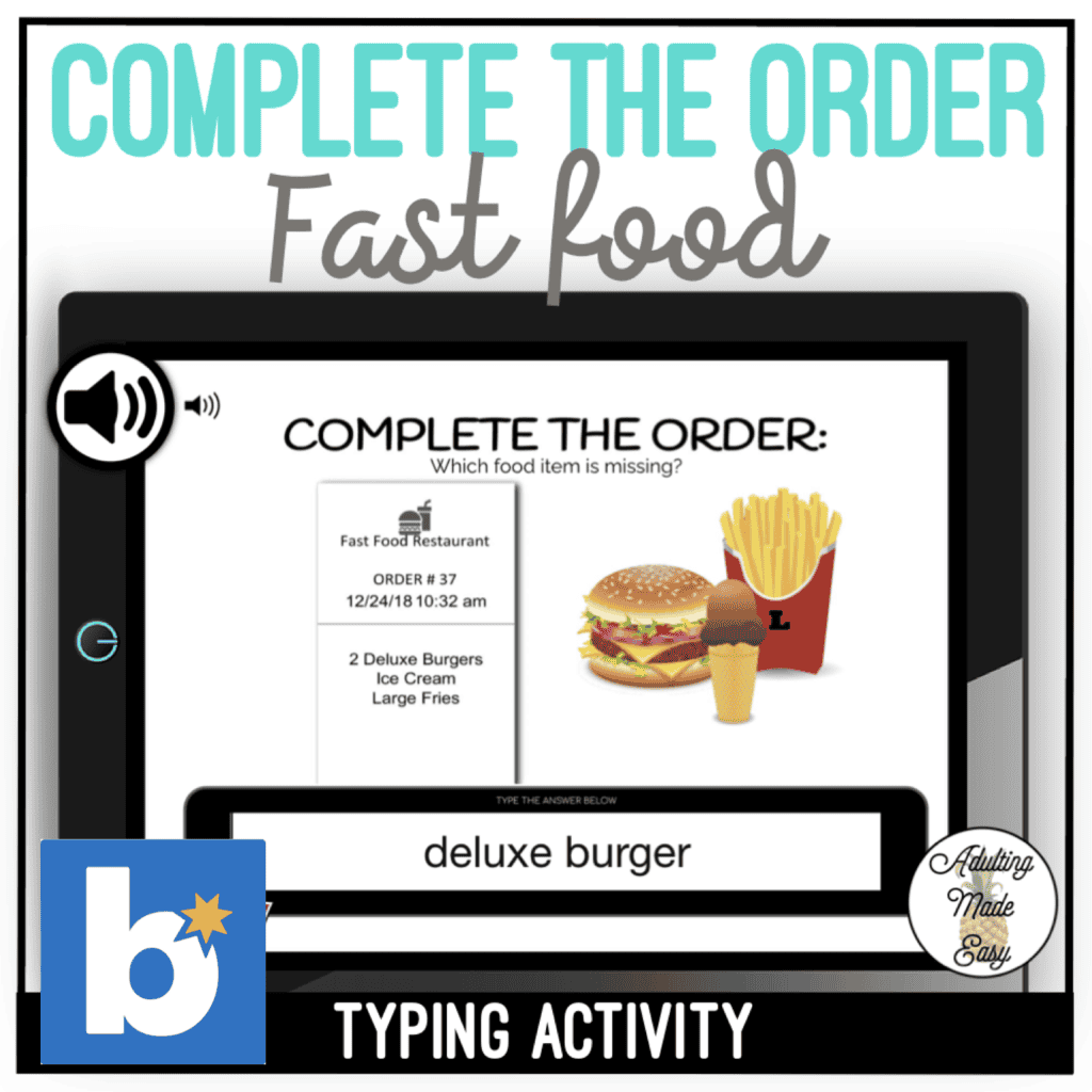 Complete The Order - Fast Food Typing Boom Cards