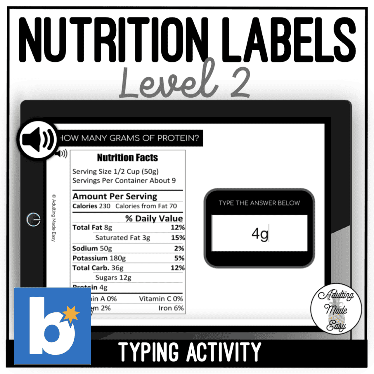 Reading Nutrition Labels Level 2 Typing Boom Cards