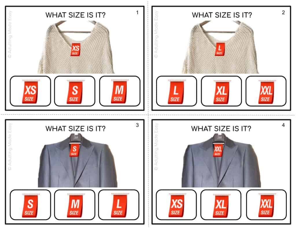 Clothing Tag Sizes Task Cards