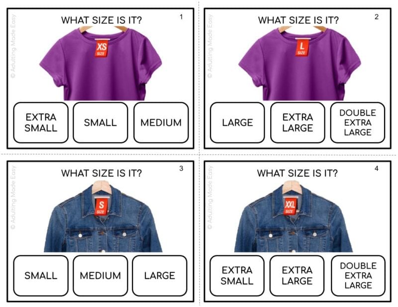 Clothing Tag Sizes Task Cards