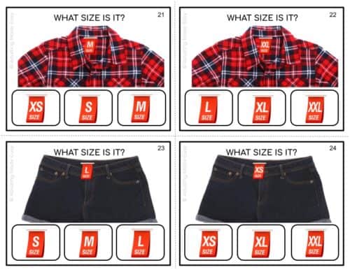 Clothing Tag Sizes Task Cards