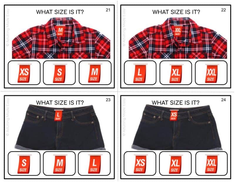 Clothing Tag Sizes Task Cards