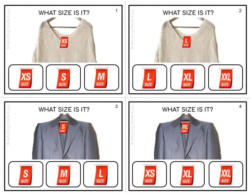 Clothing Tag Sizes Task Cards