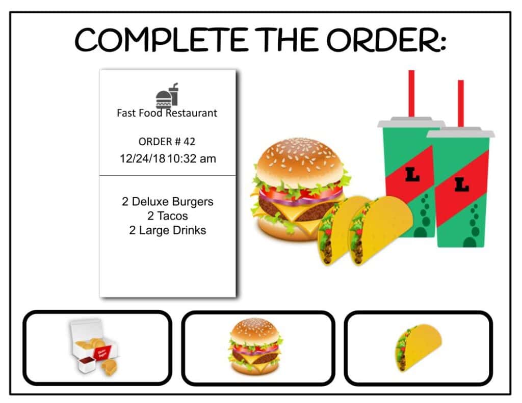Complete The Order - Fast Food Digital Task Cards
