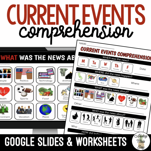 Current Events Comprehension Worksheet & Google Slides
