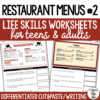 Reading Restaurant Menus #2 Worksheets