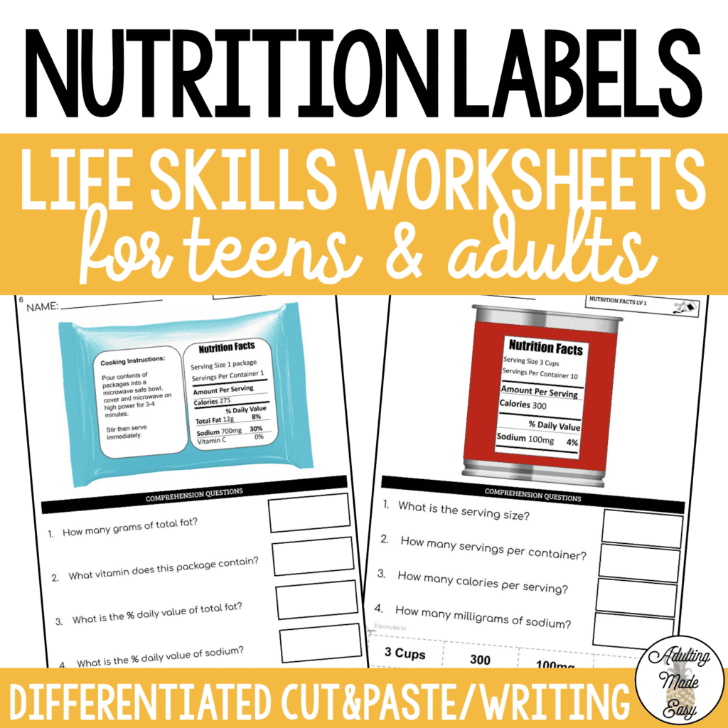 Reading Nutrition Labels Worksheets