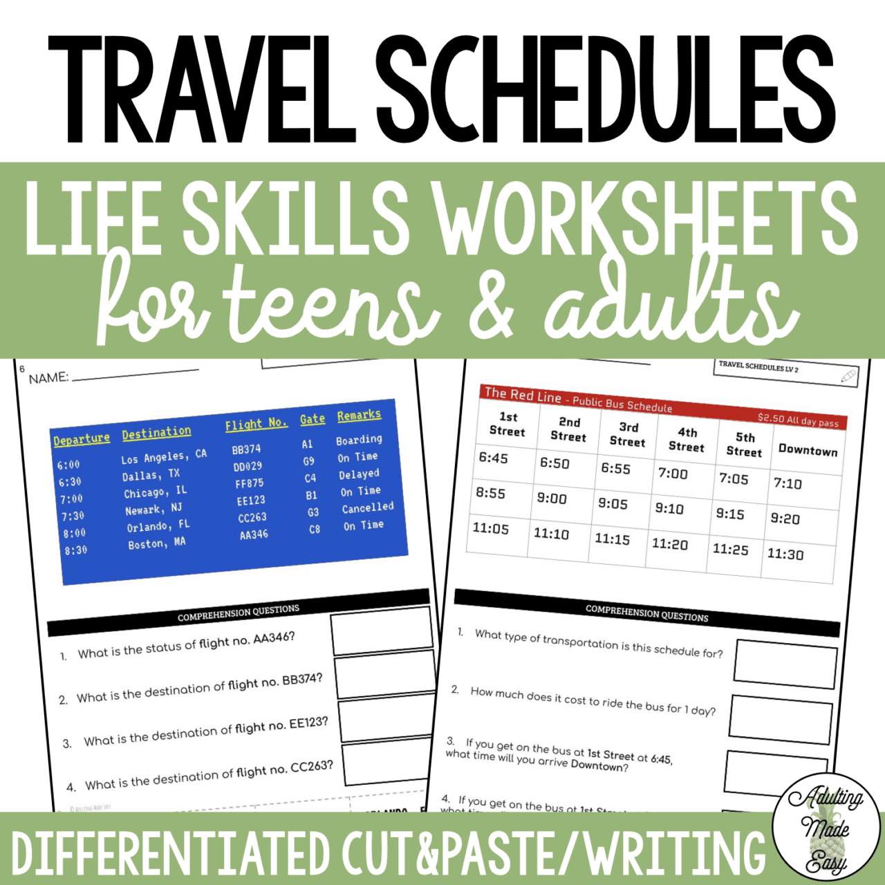 Reading Travel Schedules Worksheets