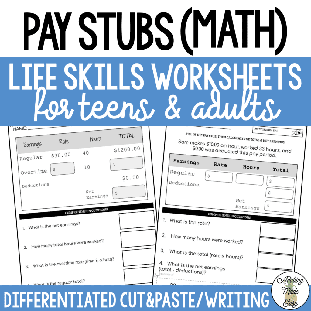 Reading Pay Stubs (Math) Worksheets