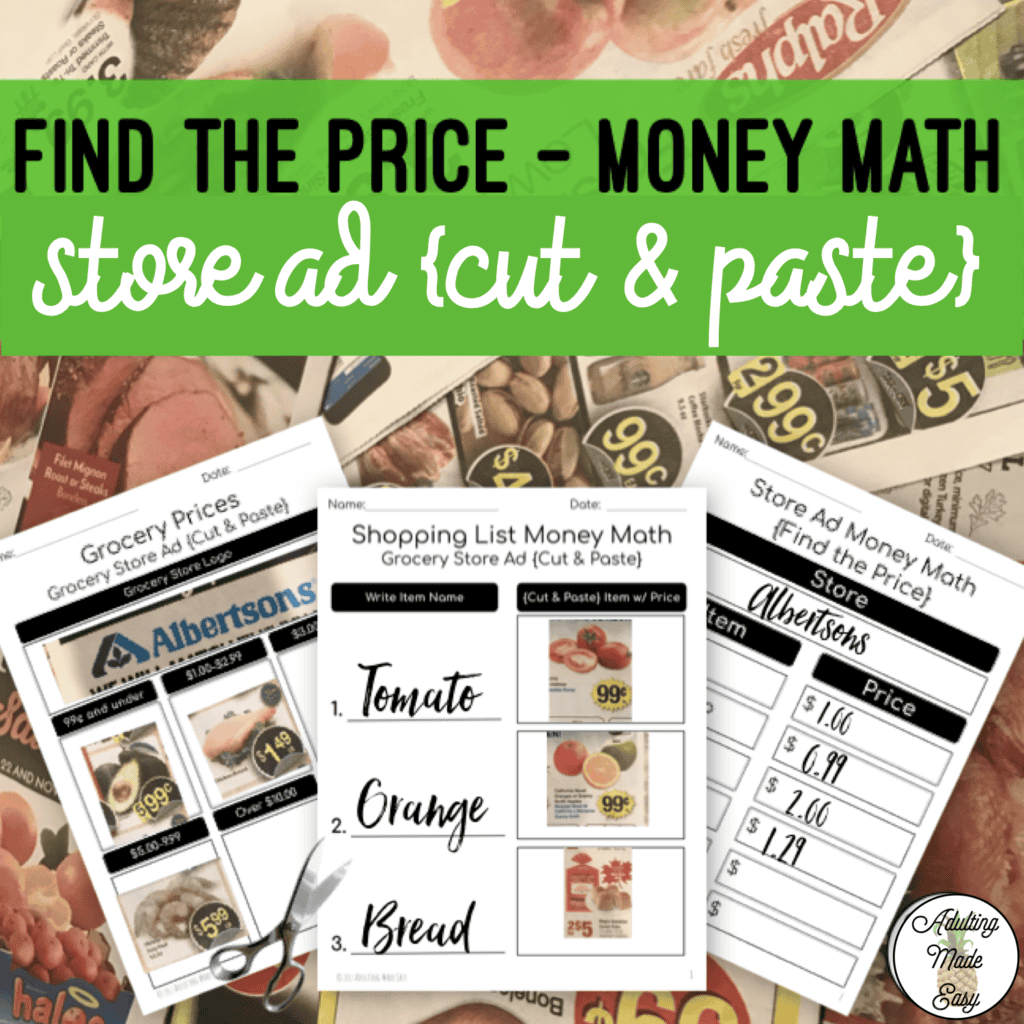 Find The Price Money Math - Store Ad {Cut & Paste} Worksheets