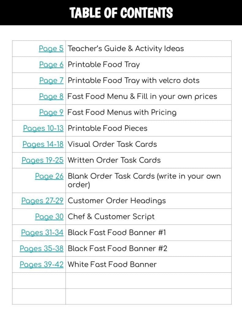 Fast Food Order Interactive Bulletin Board Work Task