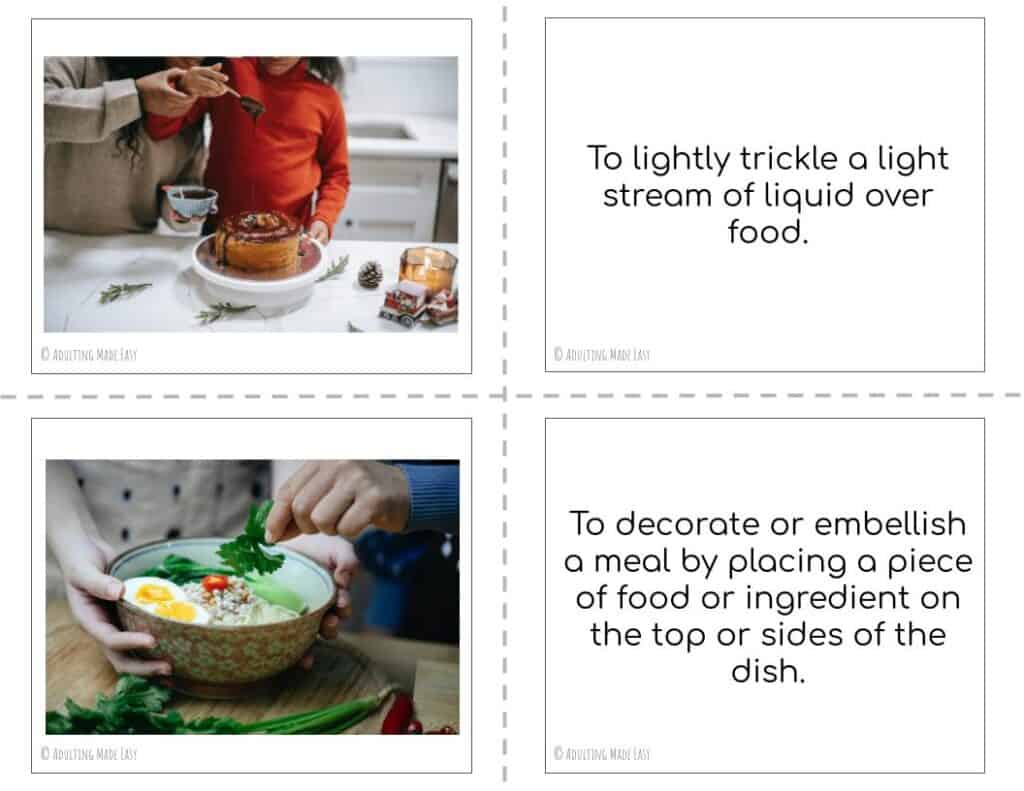 Food Prep Vocabulary Flashcards & Sorting Activity