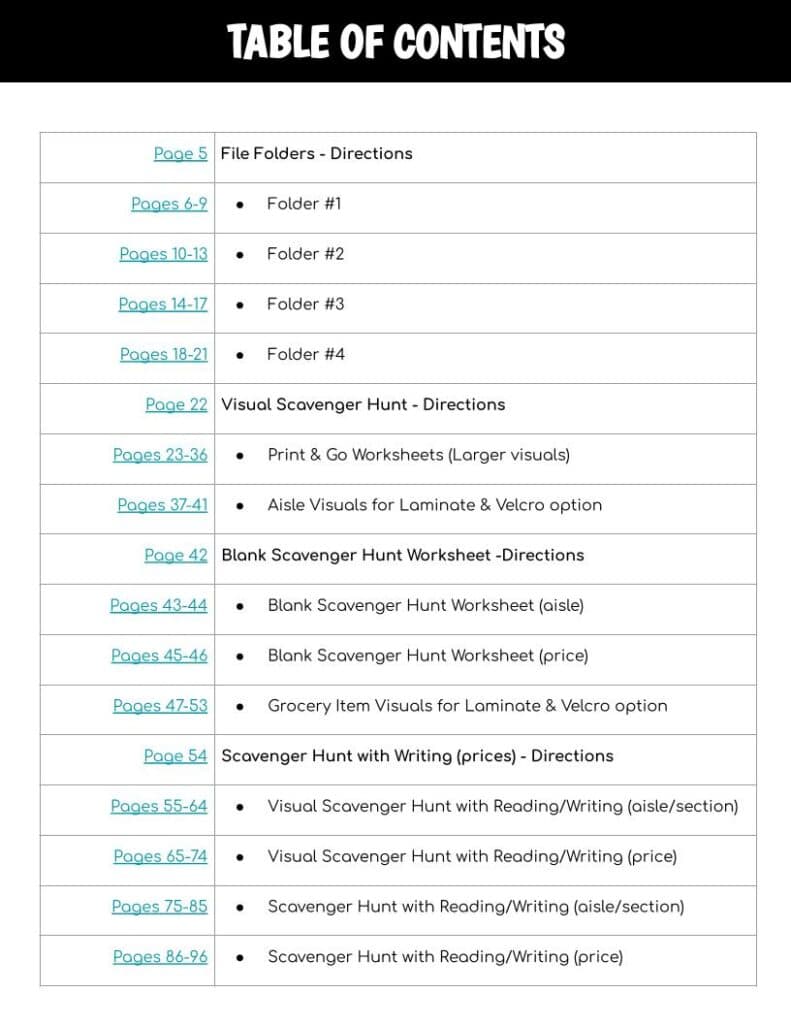 Grocery Store CBI Scavenger Hunt Activities & File Folders