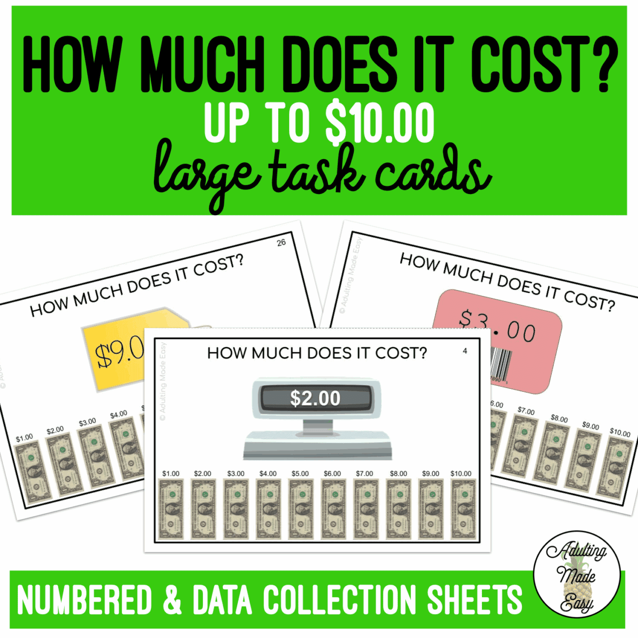 How Much Does It Cost? (up to $10) Large Task Cards