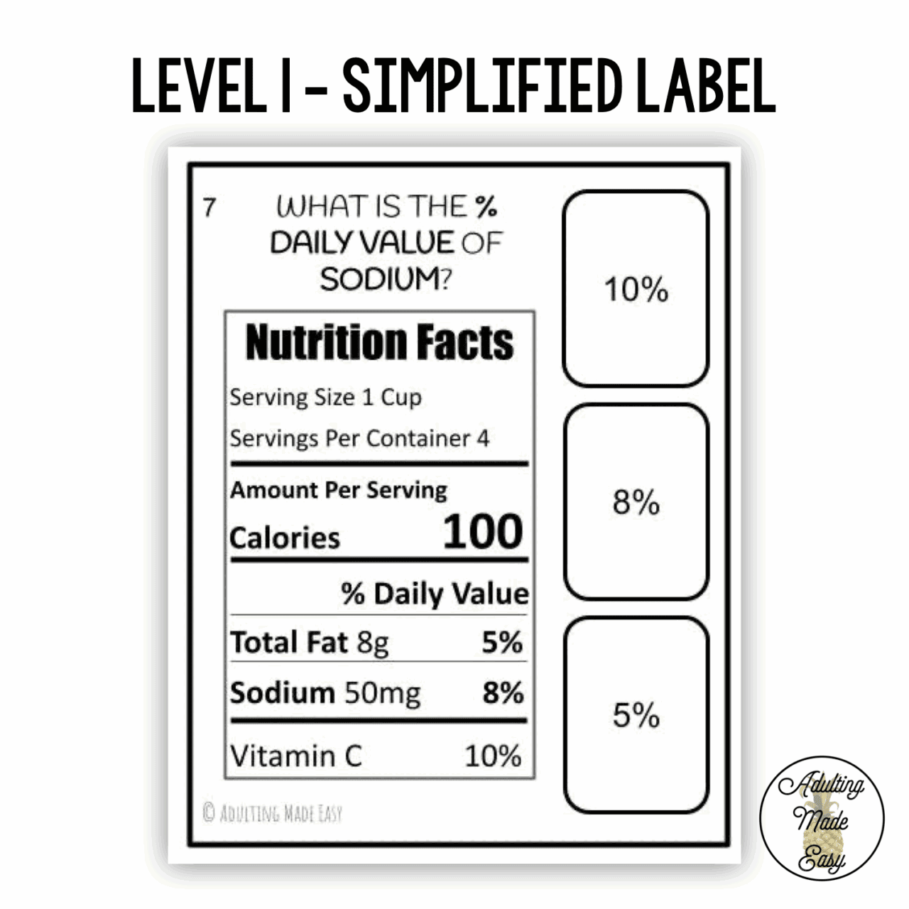 Reading Nutrition Labels Task Cards
