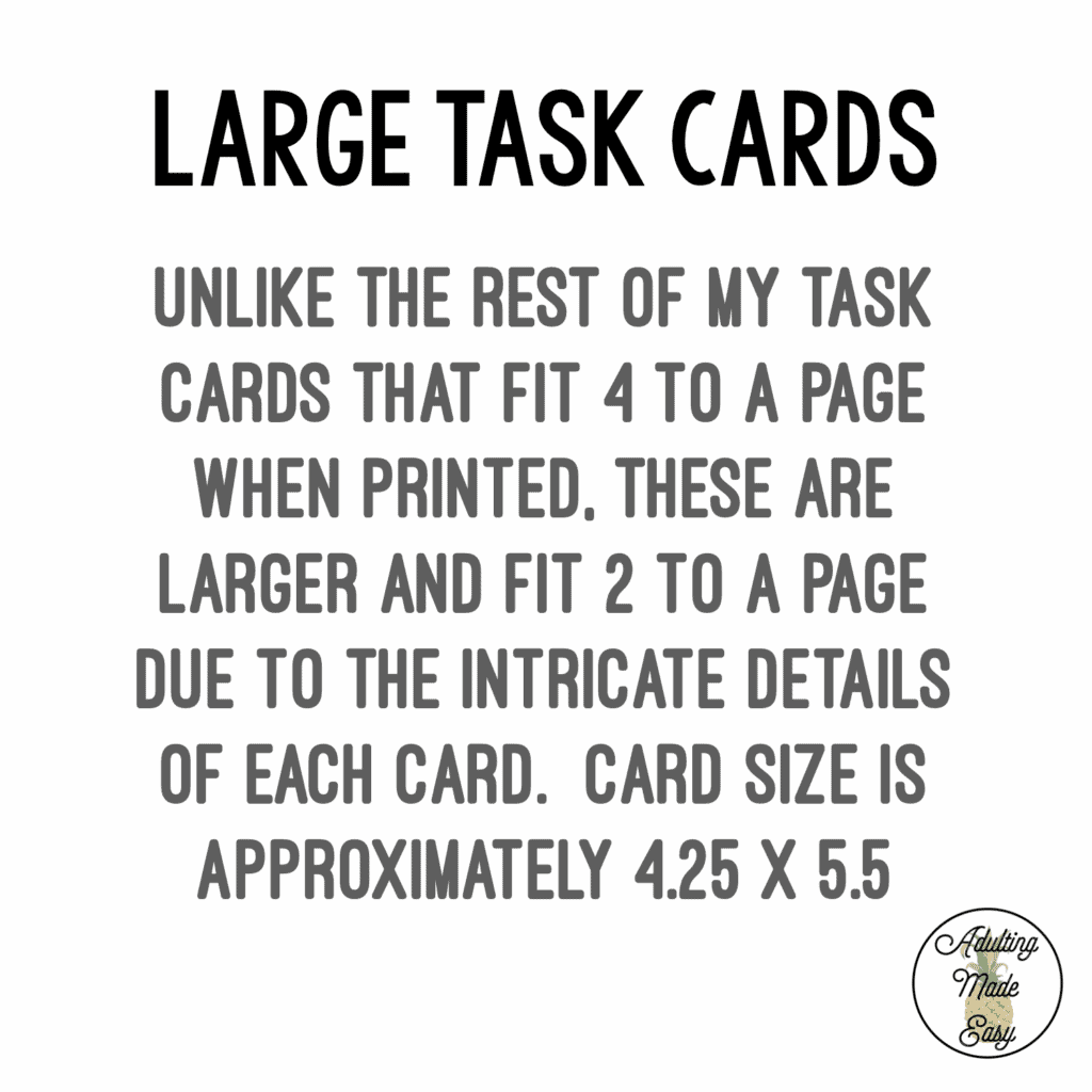 Reading Calendars Large Task Cards