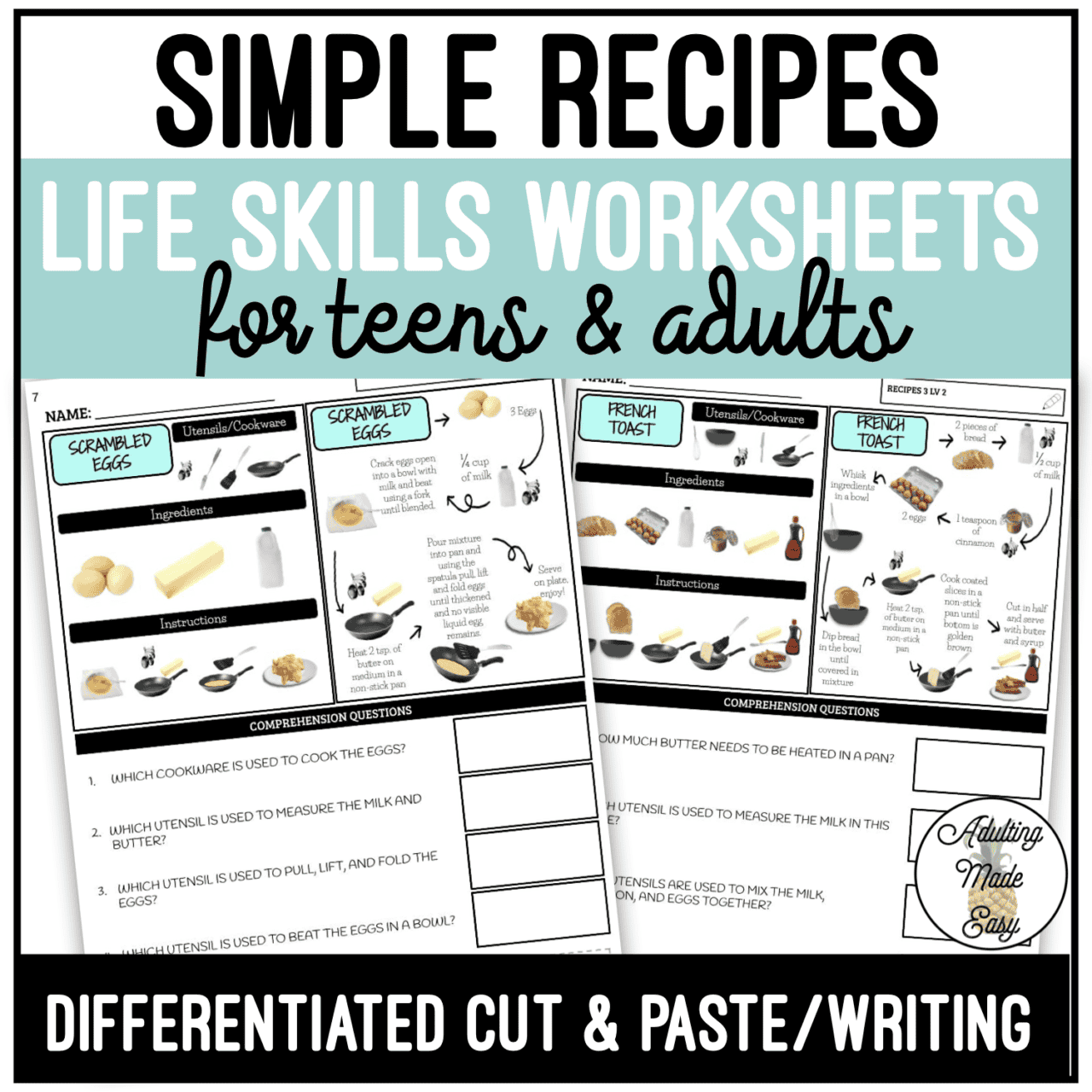 Reading Simple Recipes Worksheets