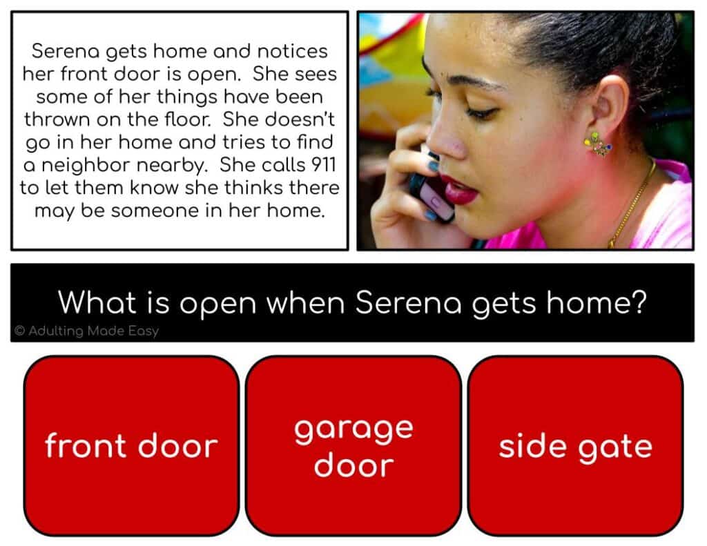 Safety Simplified Reading Comprehension Activity