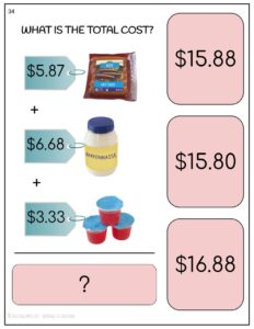 Shopping List Addition (3 numbers) Digital Task Cards