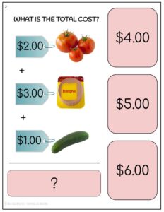 Shopping List Addition (3 numbers) Digital Task Cards