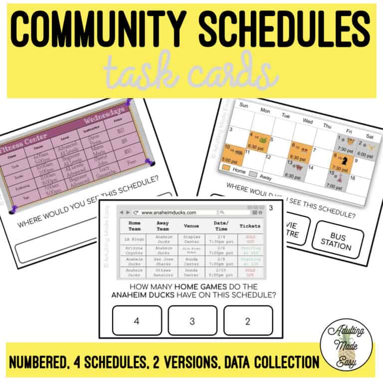 Reading Community Schedules Task Cards