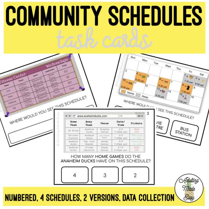 Reading Community Schedules Task Cards