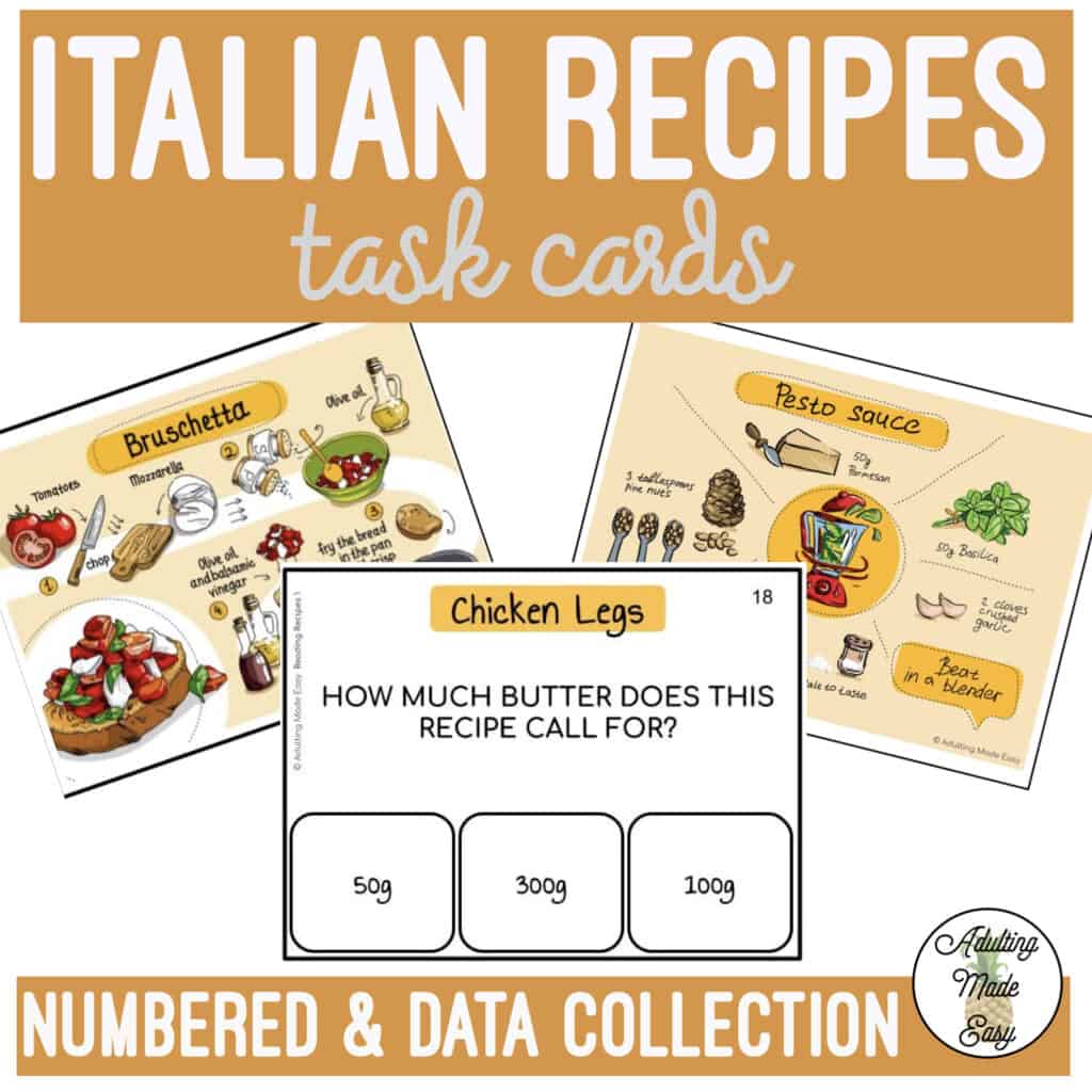 Reading Italian Recipes Task Cards
