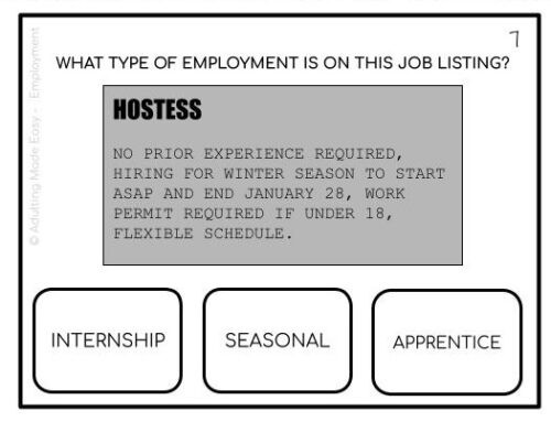 Types of Employment Task Cards