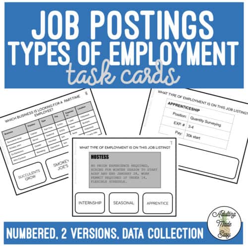 Types of Employment Task Cards